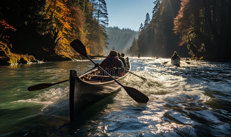 Two People Canoeing Down River Stock Photo - Image of people, boating ...