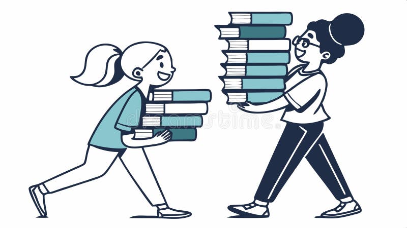 Two People Carrying Stack of Books Education Teamwork Challenge Vector ...