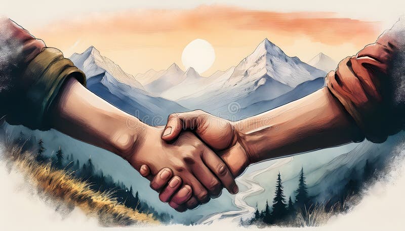 Two People Clasp Hands in a Gesture of Partnership or Agreement Against ...