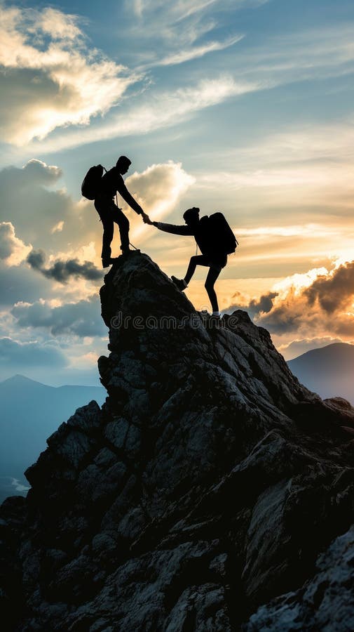 Two People are Climbing a Mountain and One is Helping the Other. Stock ...
