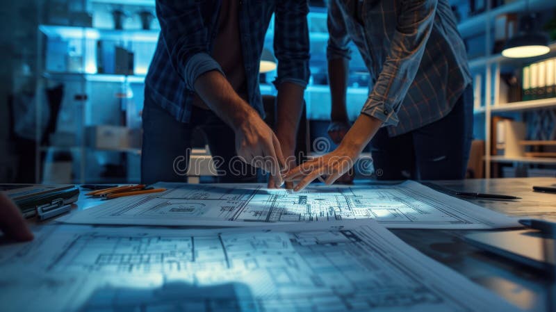 The Architects Analyzing Blueprints.AI Generated Image Stock Image ...