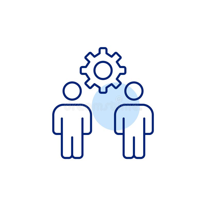 Two People and Cogwheel. Shared Settings, Team Configuration, Collaborative Management, User ...