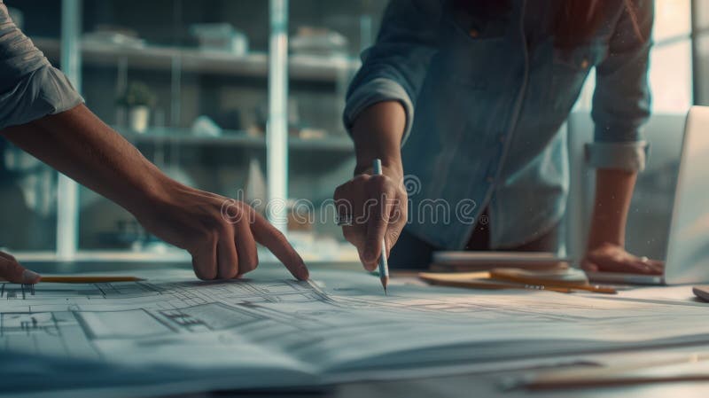 The Hands on an Architectural Plan. AI Generated Stock Photo - Image of ...