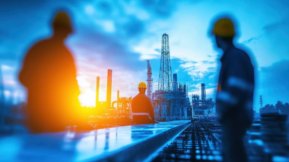Two People Collaborating on a Construction Site Standing on a Platform ...