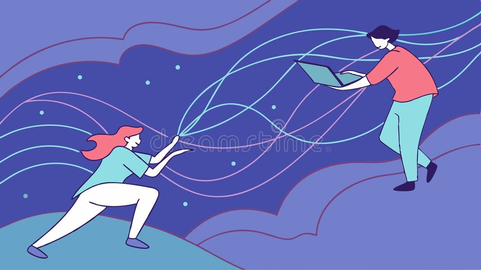 Two People Collaborating on a Digital Project with Laptops Vector ...