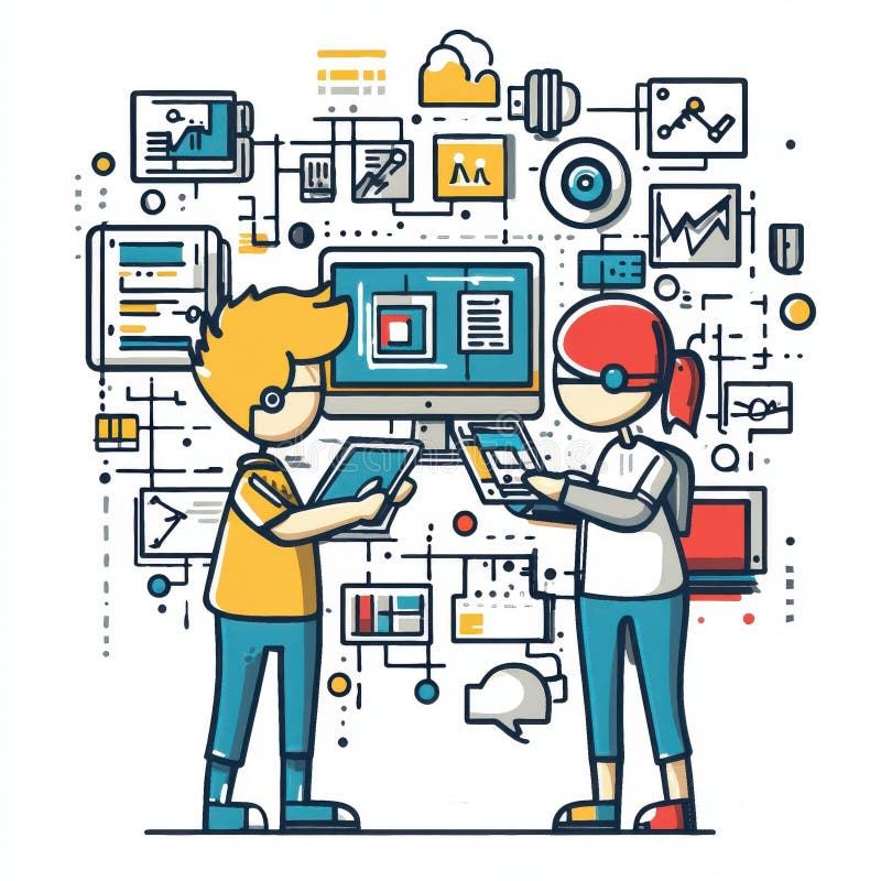 Two People Collaborating on a Digital Project Using Tablets and a ...