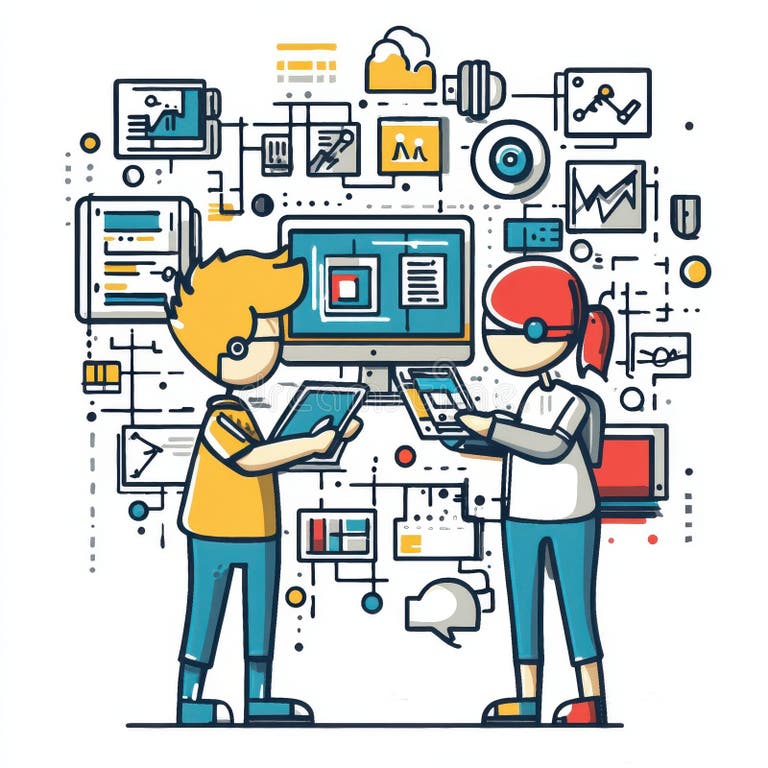 Two People Collaborating on a Digital Project Using Tablets and a ...