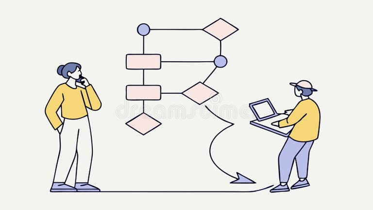 Two People Collaborating on a Flowchart, Illustrating Teamwork in ...