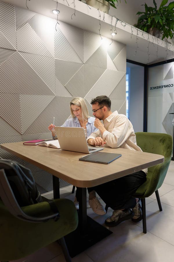 Two People Collaborating on a Project in a Modern Office Setting Stock ...