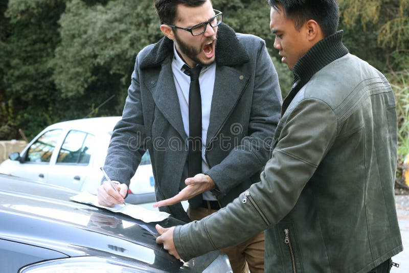 Two People Compete by Making a Damage Claim Stock Image - Image of auto ...