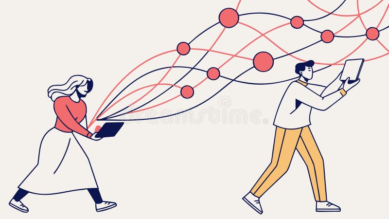 Two People Connecting Digital Information Flow, Collaborative Exchange ...