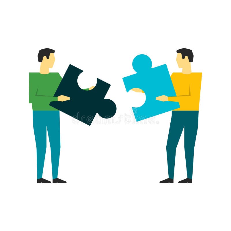 Two People Connecting Puzzle Elements on Whote Background Stock Vector ...