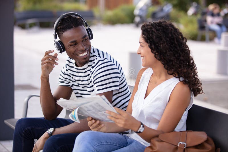 Two People Conversation on Bench Stock Image - Image of businesswoman ...