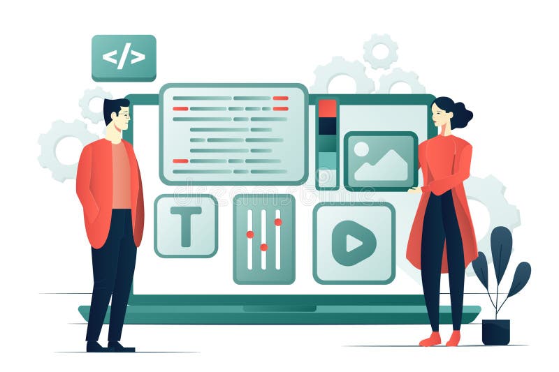 Two People Creating Web-design. UI-UX Design Concept Flat Illustration Stock Vector ...