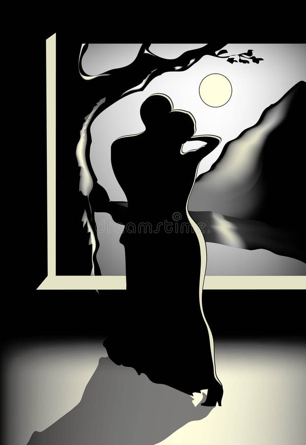 Two People Dancing at Night Under the Moon Stock Vector - Illustration ...