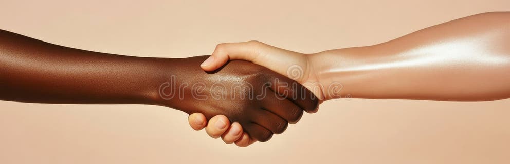 Two People of Different Ethnicities Clasp Hands, Symbolizing Unity and ...