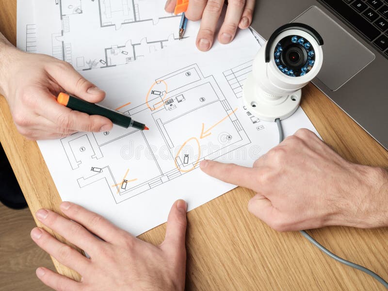 Two People Discussing CCTV Project Stock Photo - Image of construction ...