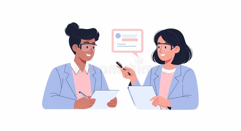 Two People Discussing Documents Concept Illustration with Friendly ...