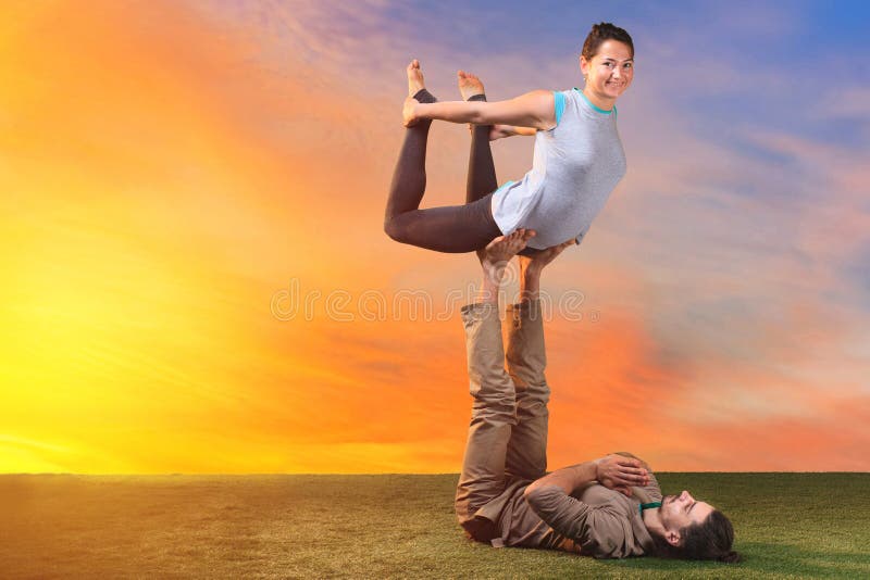 The Two People Doing Yoga Exercises Stock Photo - Image of caucasian ...