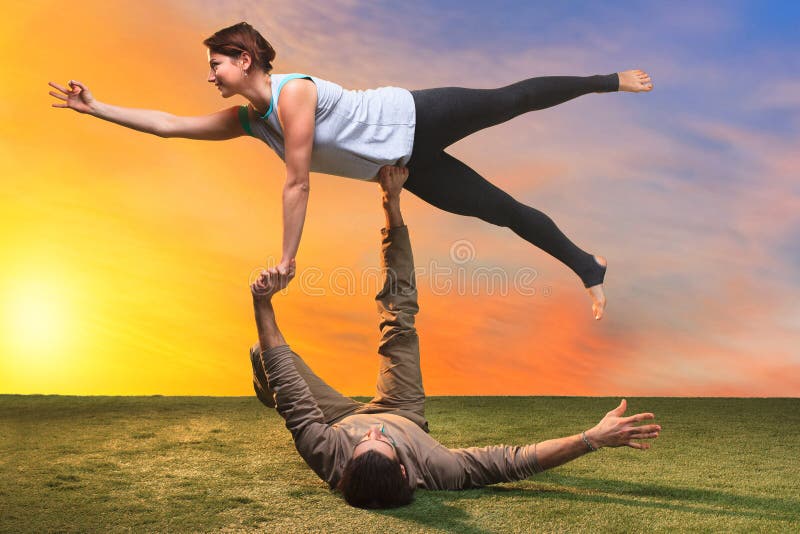 The Two People Doing Yoga Exercises Stock Photo - Image of people ...