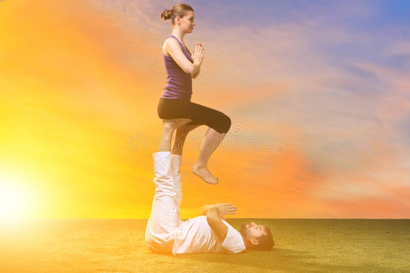 The Two People Doing Yoga Exercises Stock Image - Image of harmony ...