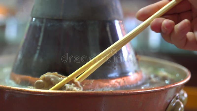 Two People are Eating Old Beijing Hot Pot Mutton, Copper Pot Shabu ...