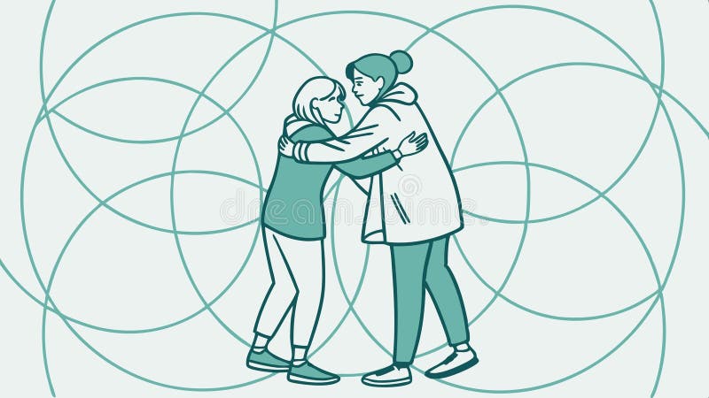 Two People Embracing within a Geometric Circle Pattern Connection ...