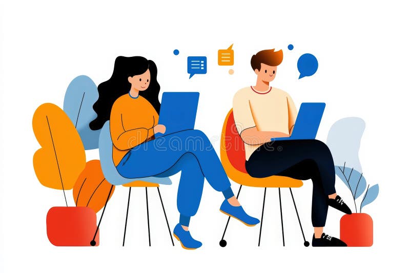 Two People Engaged in Conversation while Using Laptops Showcasing ...