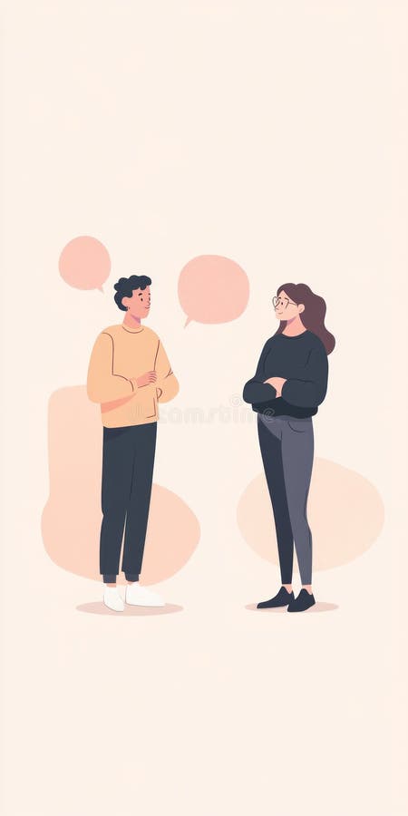Two People Engaging in Conversation with Speech Bubbles in Minimalist ...