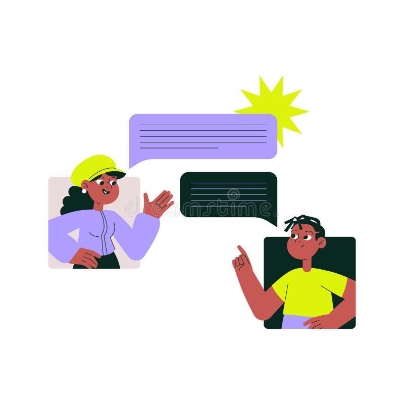 Two People Chatting with Speech Bubbles in Flat Vector Illustration ...