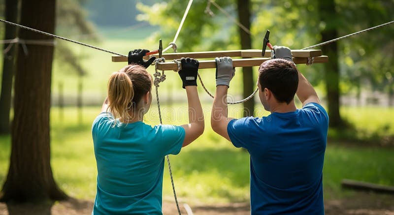 Couple Navigating Obstacle Course Challenge with Focus and Teamwork ...