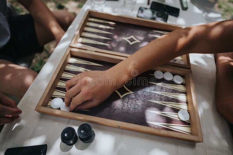Outdoor Backgammon Game with Friends on a Sunny Day Stock Photo - Image ...