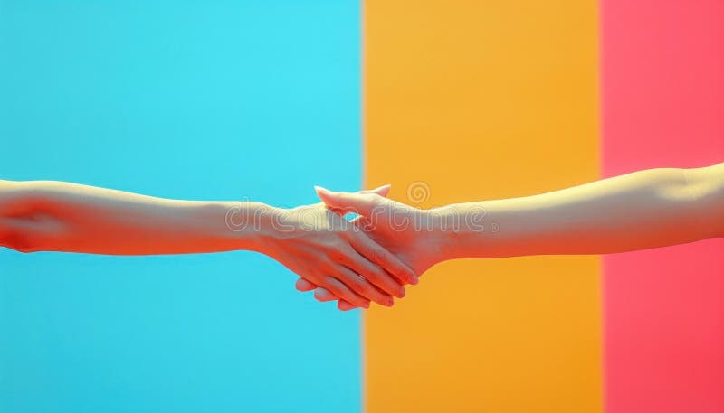 Two People Exchange a Handshake Against an Electric Blue Backdrop Stock ...
