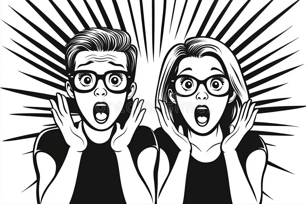 Two People with Faces Centered in a Comic Style Halftone Illustration ...