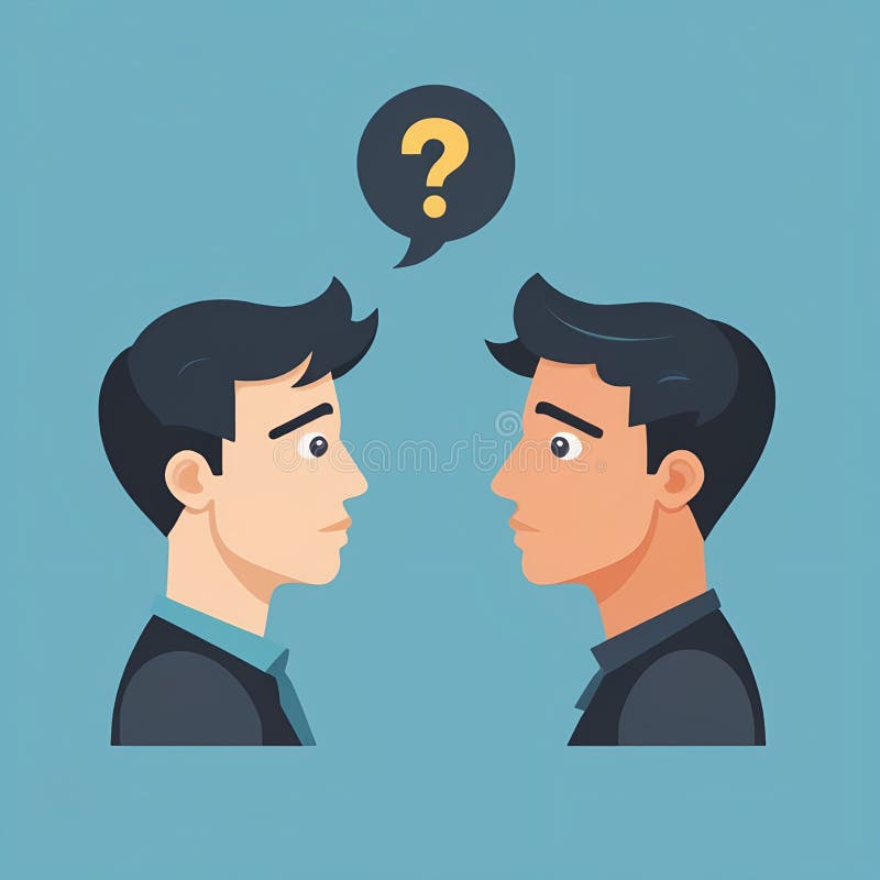 Two People Facing Each Other with Question Mark Above Stock ...