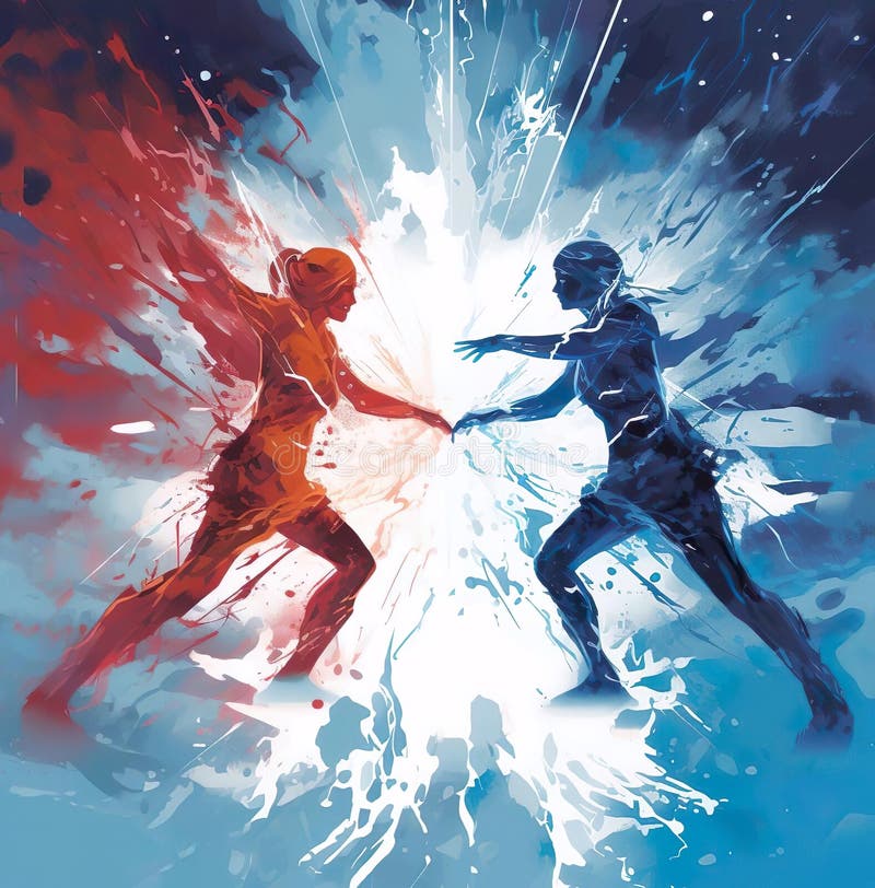 Two People are Fighting in a Circle with the Blue and Red Colour Each ...