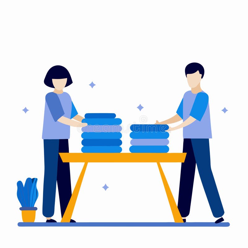 Two People are Folding Clothes on a Table Stock Photo - Illustration of ...