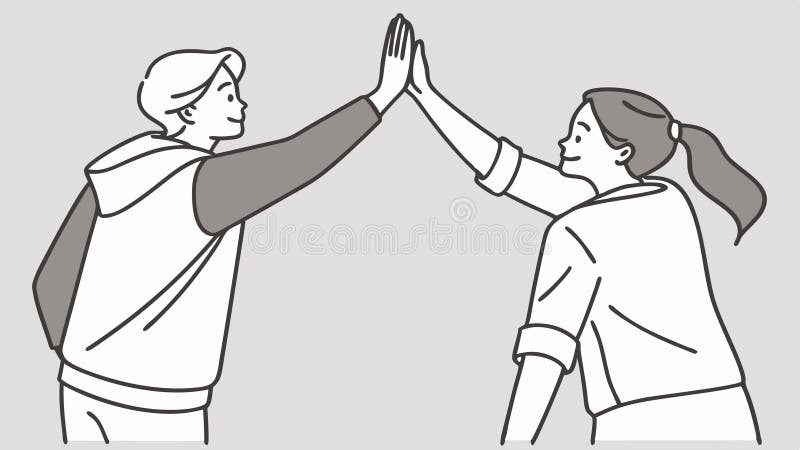 Two People Giving High Five, Teamwork Success Gesture, Vector Design ...