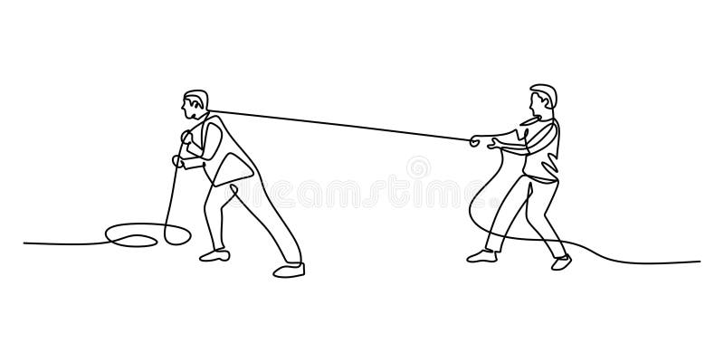 Two People Gripping a Rope in Continuous Line Drawing, Symbolizing ...