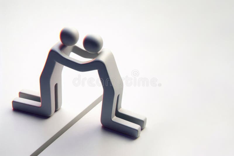 Two People Help Each Other Overcome an Obstacle. Space for Text. Stock ...