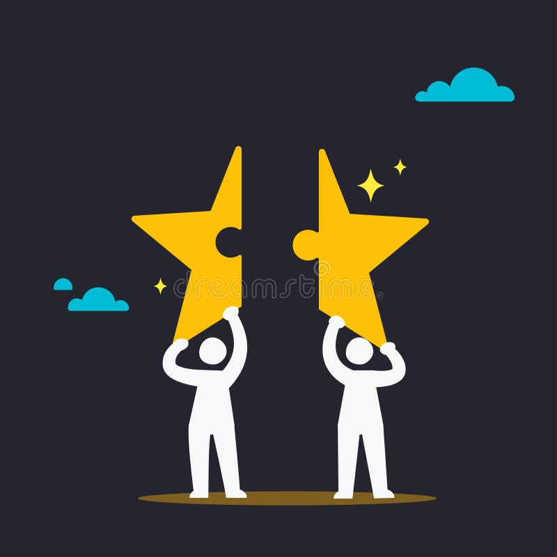 Two People Hold Piece of a Star. Isolated Vector Illustration Stock ...