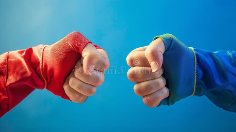 Two People Holding Hands Against Blue Background Stock Image - Image of ...