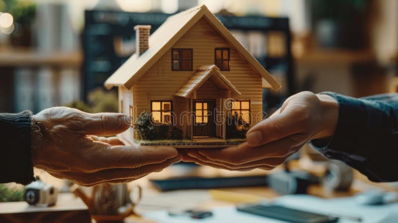 Two People Holding a Small House in Their Hands Stock Illustration ...