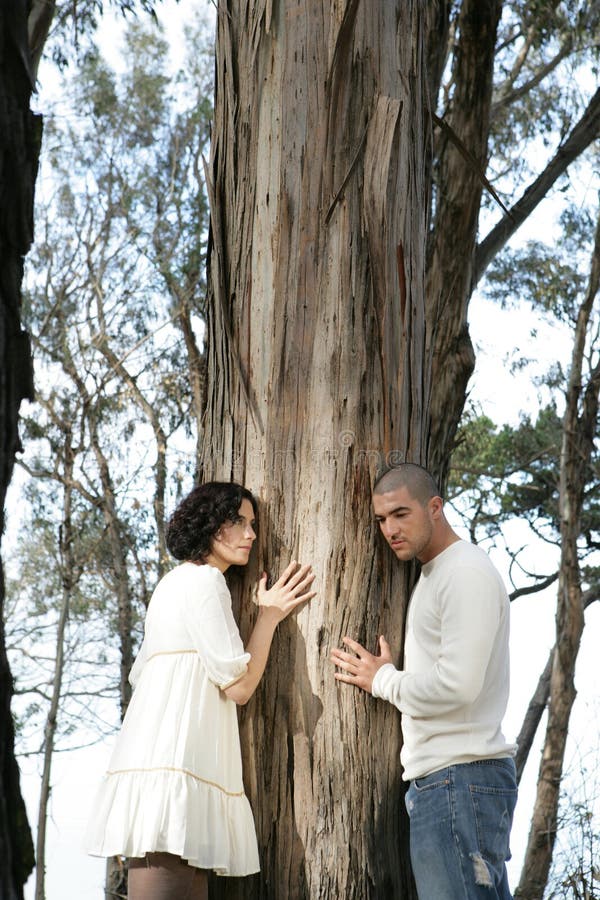 Two People Hugging a Tree stock photo. Image of listen - 5235130
