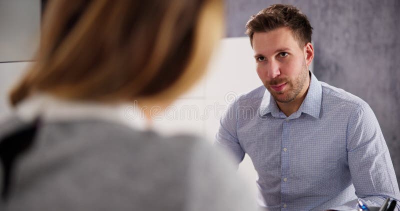Two People Interview Meeting in Office Stock Photo - Image of computer ...