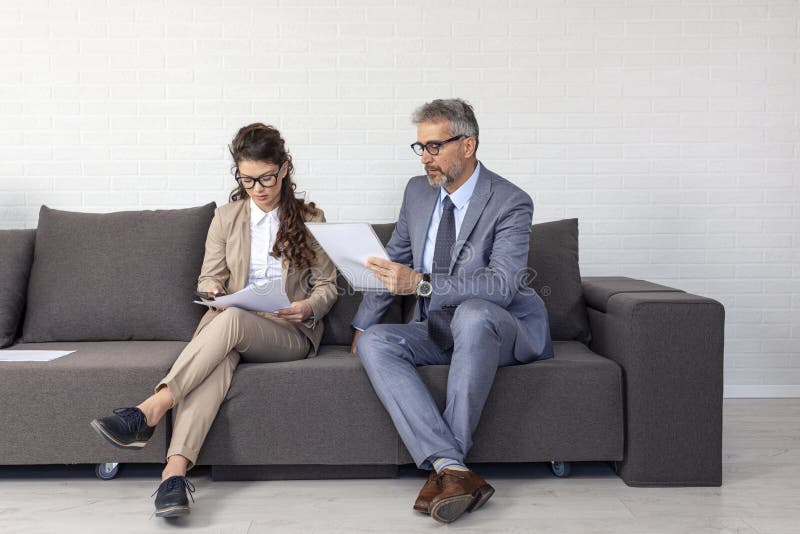 Two People at the Interview Sitting on the Sofa Stock Photo - Image of ...