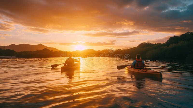 Two People on Kayaks Sailing in the Lagoon Stock Photo - Image of ...