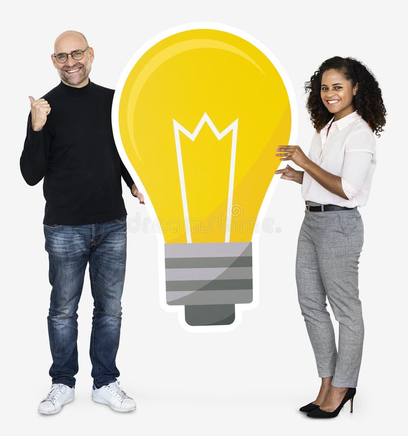 Two People with a Light Bulb Icon Stock Photo - Image of bright, bulb ...