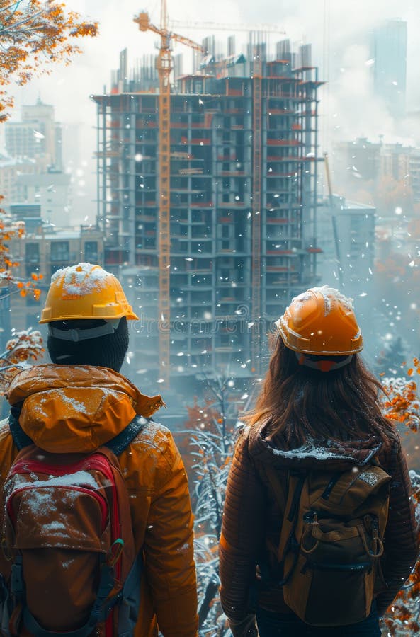 Two People are Looking at Building Under Construction. Stock ...