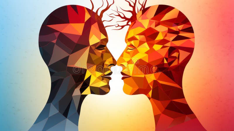 Two People are Looking into Each Others Eyes One is in the Shape of a ...